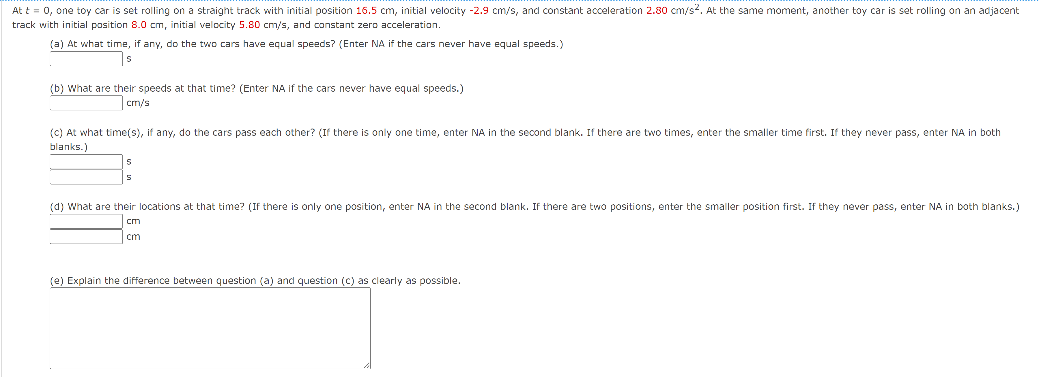 Solved track with initial position 8.0cm, ﻿initial velocity | Chegg.com