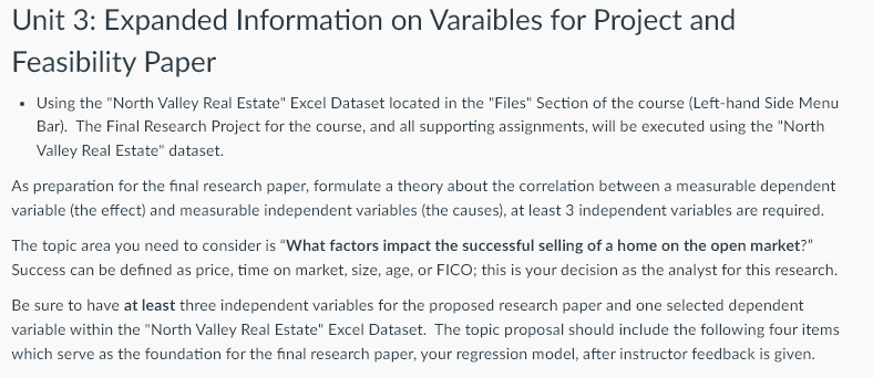 Solved Unit 3: Expanded Information on Varaibles for Project | Chegg.com