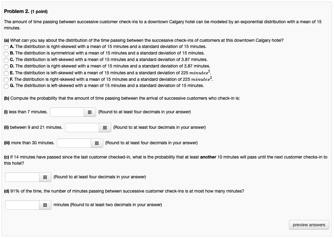 Solved Problem 2. (1 point) The amount of time passing | Chegg.com
