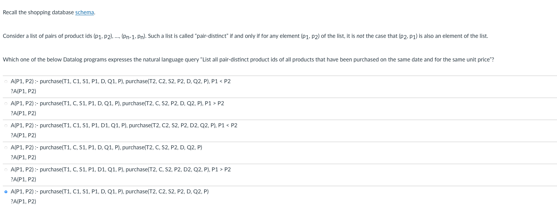 Solved Recall the shopping database schema. Consider a list | Chegg.com