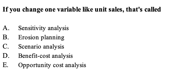 Solved If you change one variable like unit sales, that's | Chegg.com