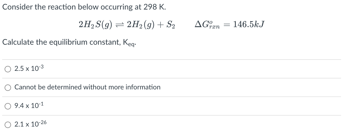 Consider the reaction below occurring at 298 K. | Chegg.com