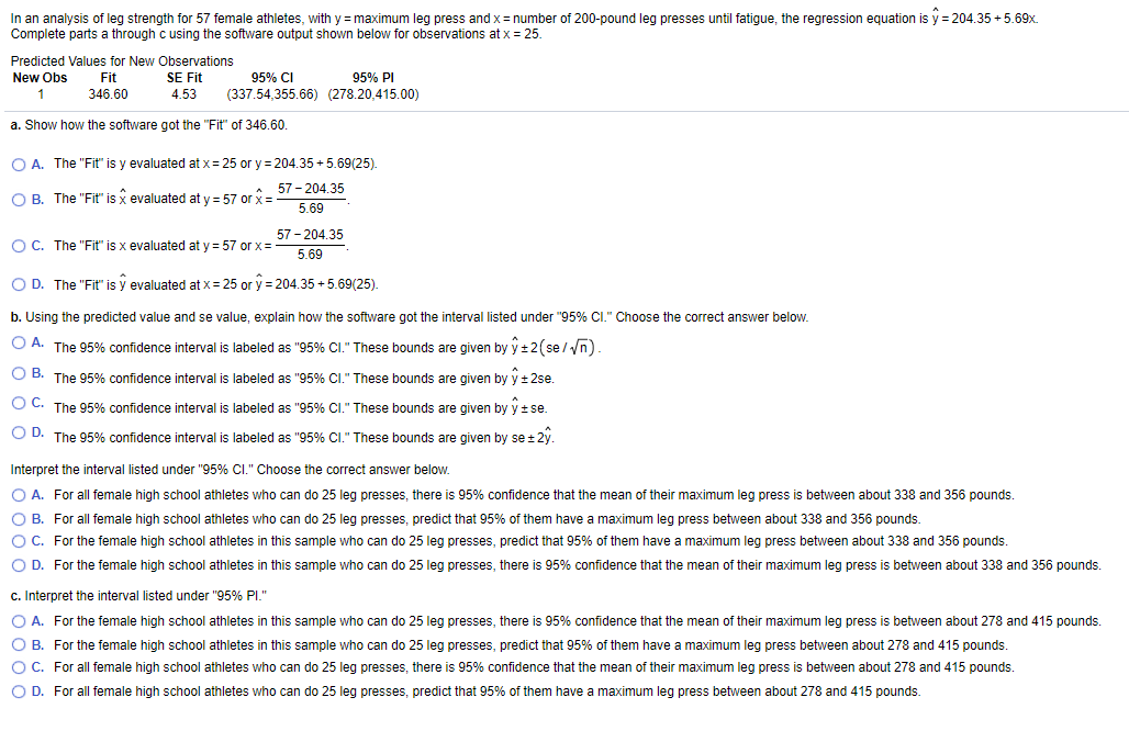 Solved In an analysis of leg strength for 57 female | Chegg.com