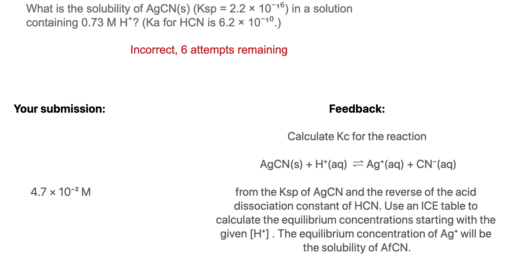 Solved What is the solubility of AgCN(s) (Ksp = 2.2 x 10-16) | Chegg.com