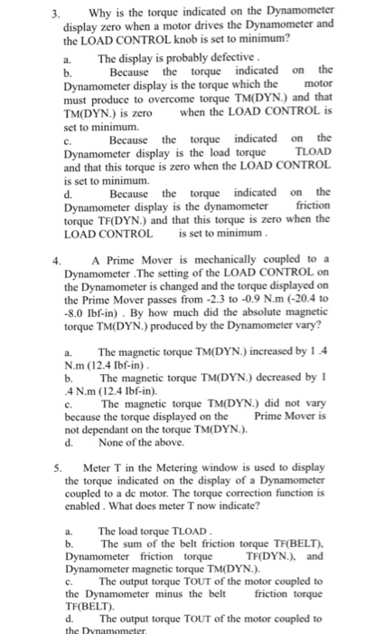 Solved 1. The absolute load torque TLOAD produced by the | Chegg.com