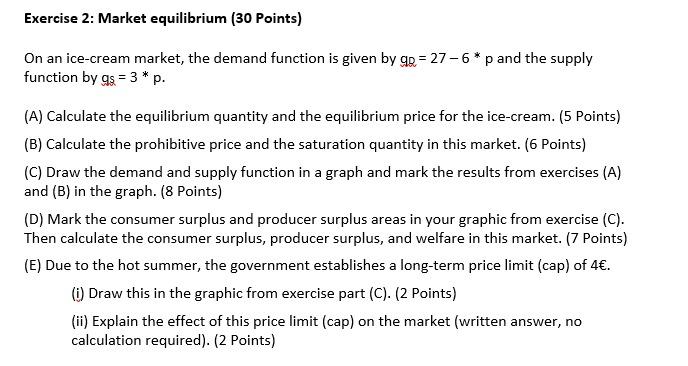 Solved Exercise 2: Market equilibrium (30 Points) On an | Chegg.com