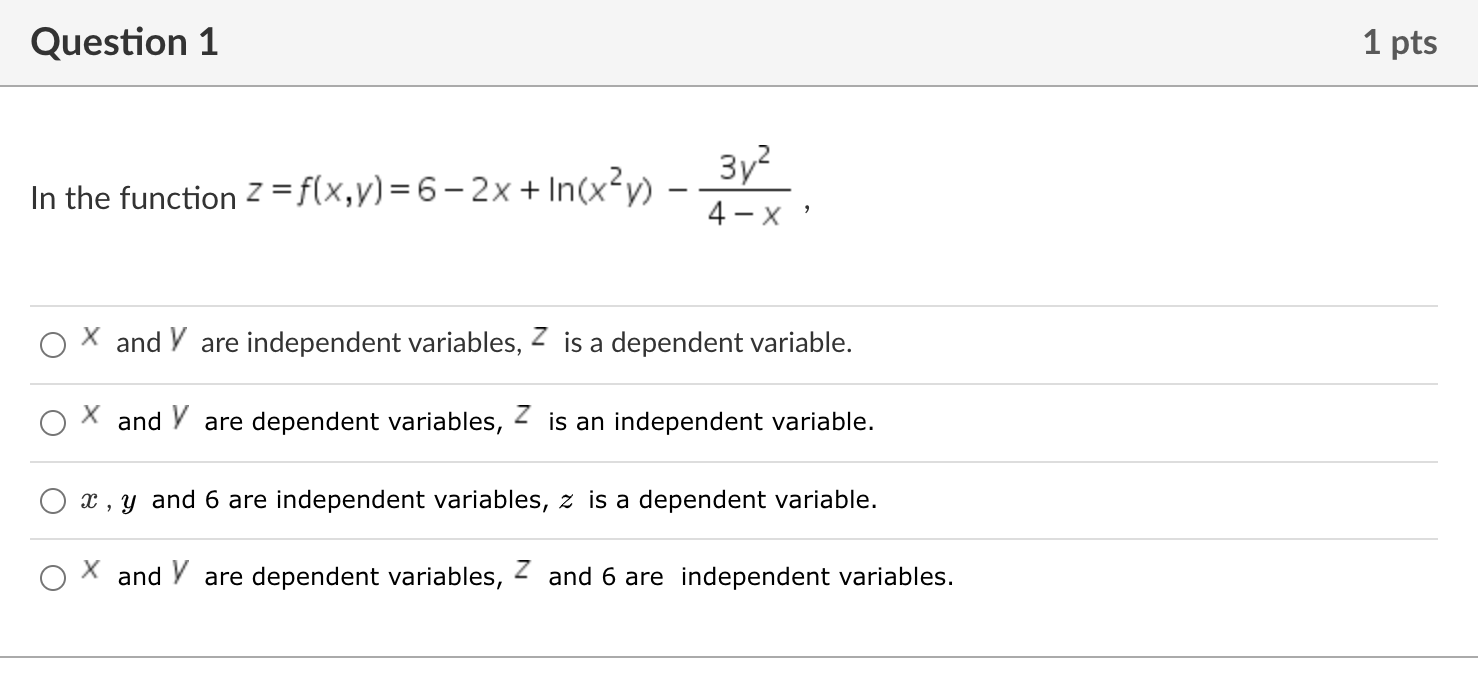 Solved function z=f(x,y)=6−2x+ln(x2y)−4−x3y2 and Y are | Chegg.com