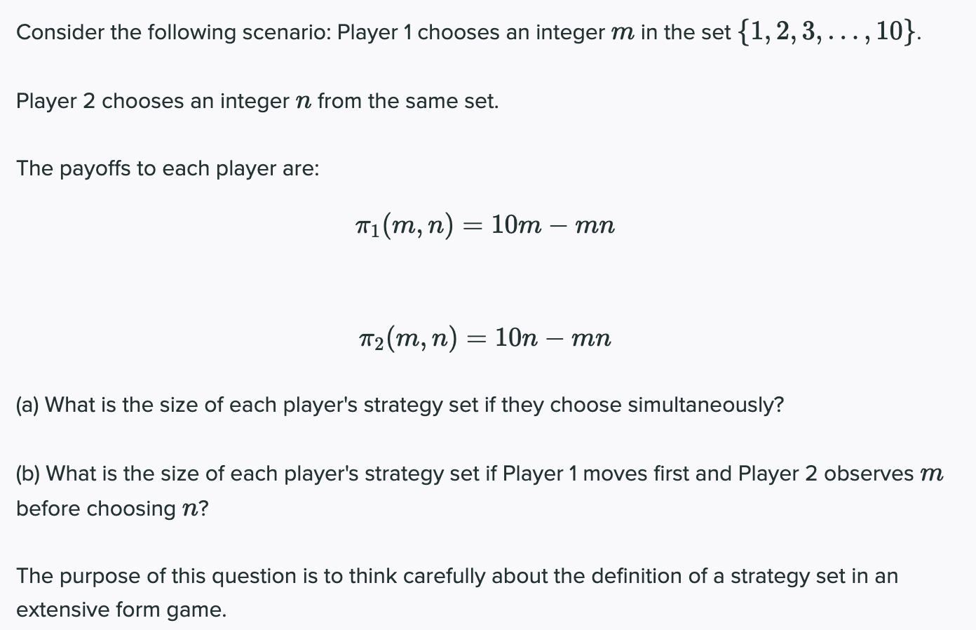 Consider the following scenario: Player 1 chooses an | Chegg.com
