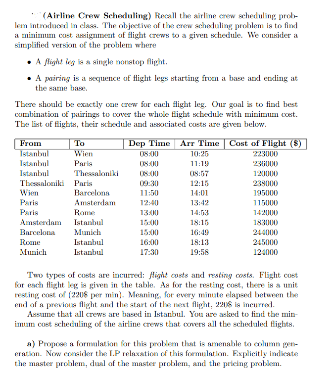Solved (Airline Crew Scheduling) Recall the airline crew | Chegg.com