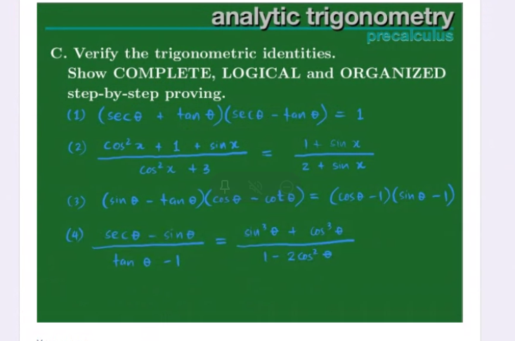 Solved analytic trigonometry precalculus C. Verify the | Chegg.com