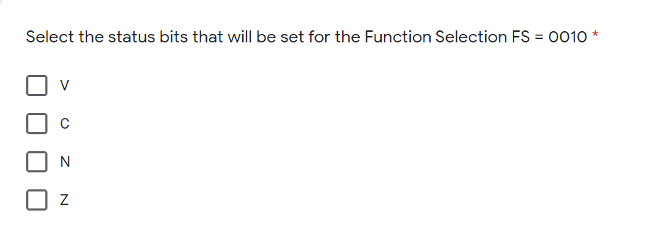 Solved Select the status bits that will be set for the | Chegg.com