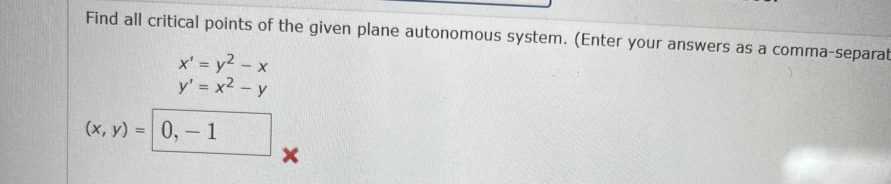 Solved Find all critical points of the given plane | Chegg.com