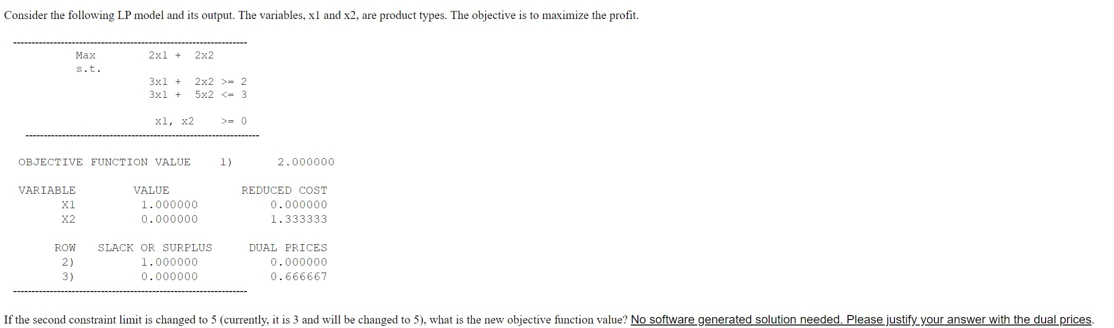 Solved Consider the following LP model and its output. The | Chegg.com