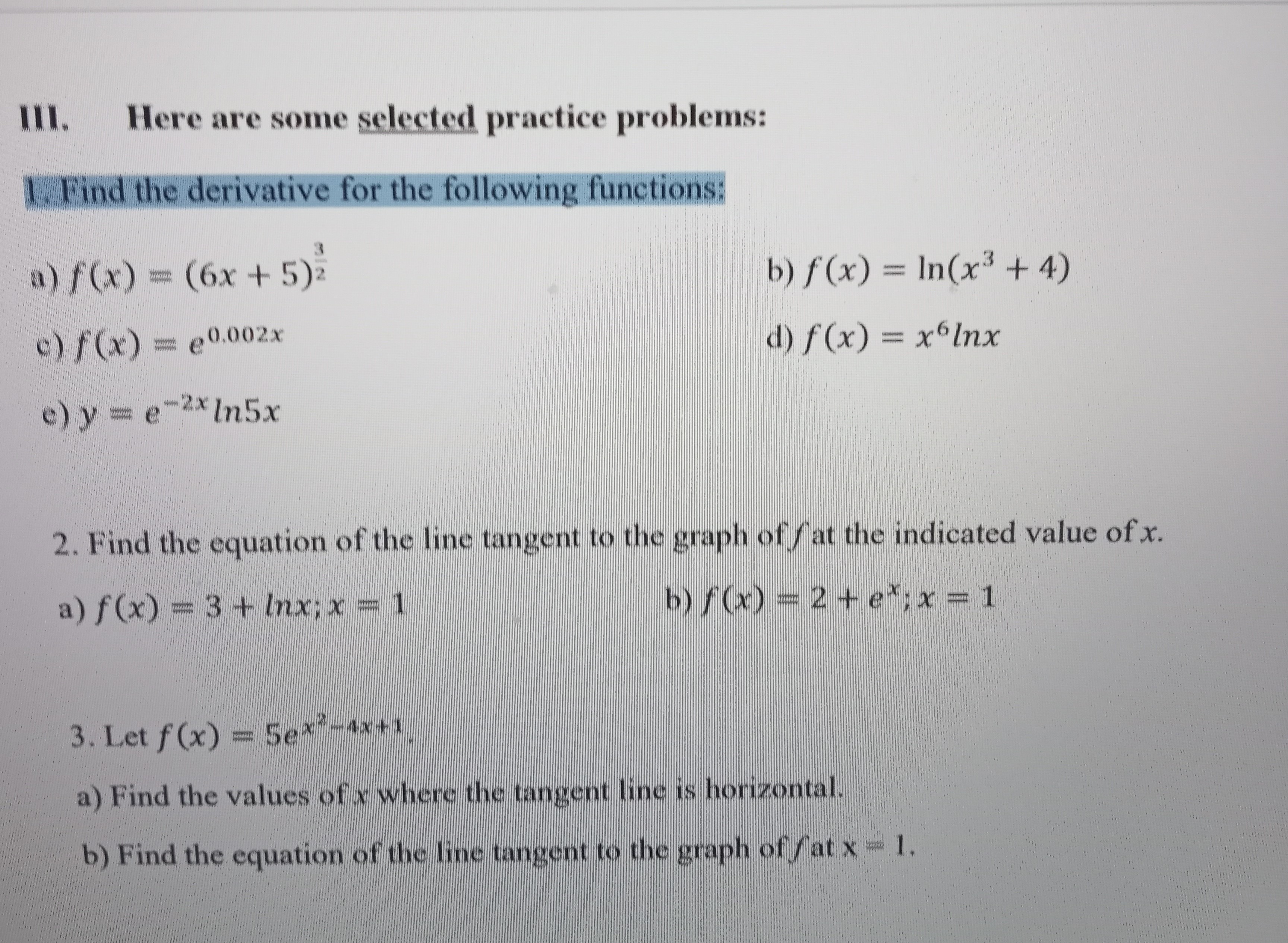 Solved III. Here are some selected practice problems: 1. | Chegg.com