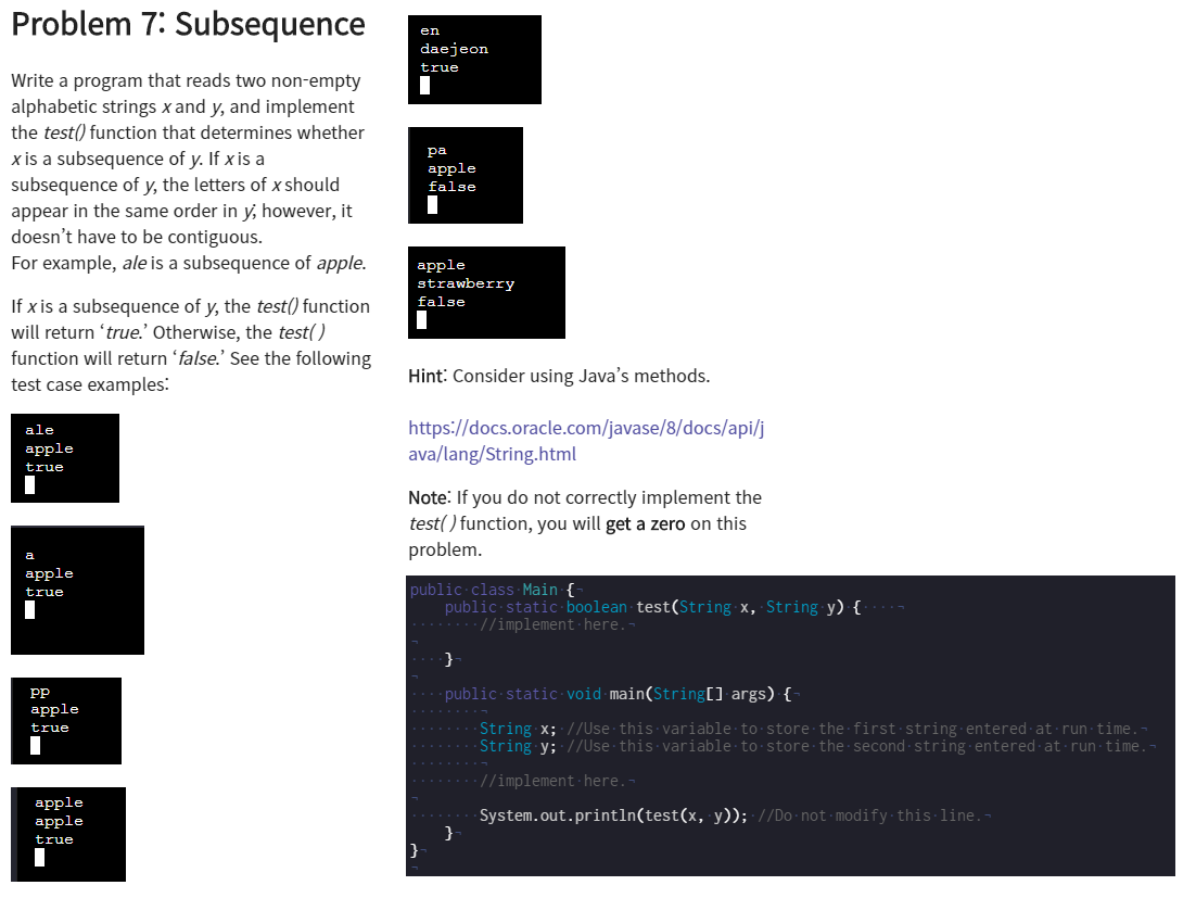 Solved Problem 7: Subsequence en daejeon true Write a | Chegg.com