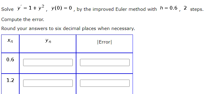 Solved steps. Solve y' = 1 + y2, y(0) = 0, by the improved | Chegg.com