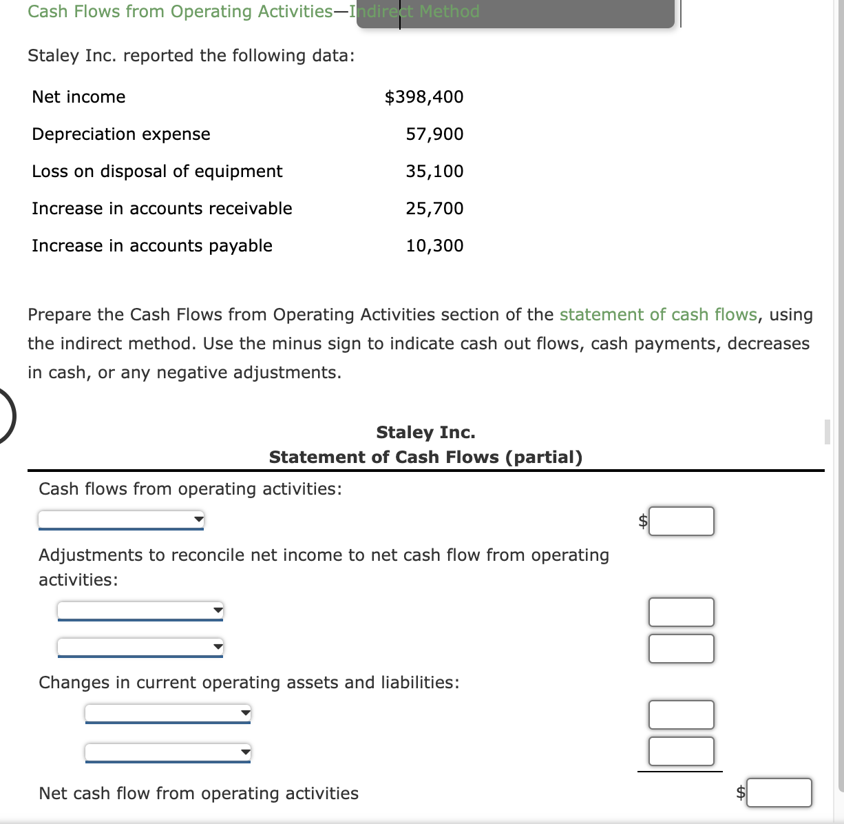 Solved Staley Inc. reported the following data: Prepare the | Chegg.com