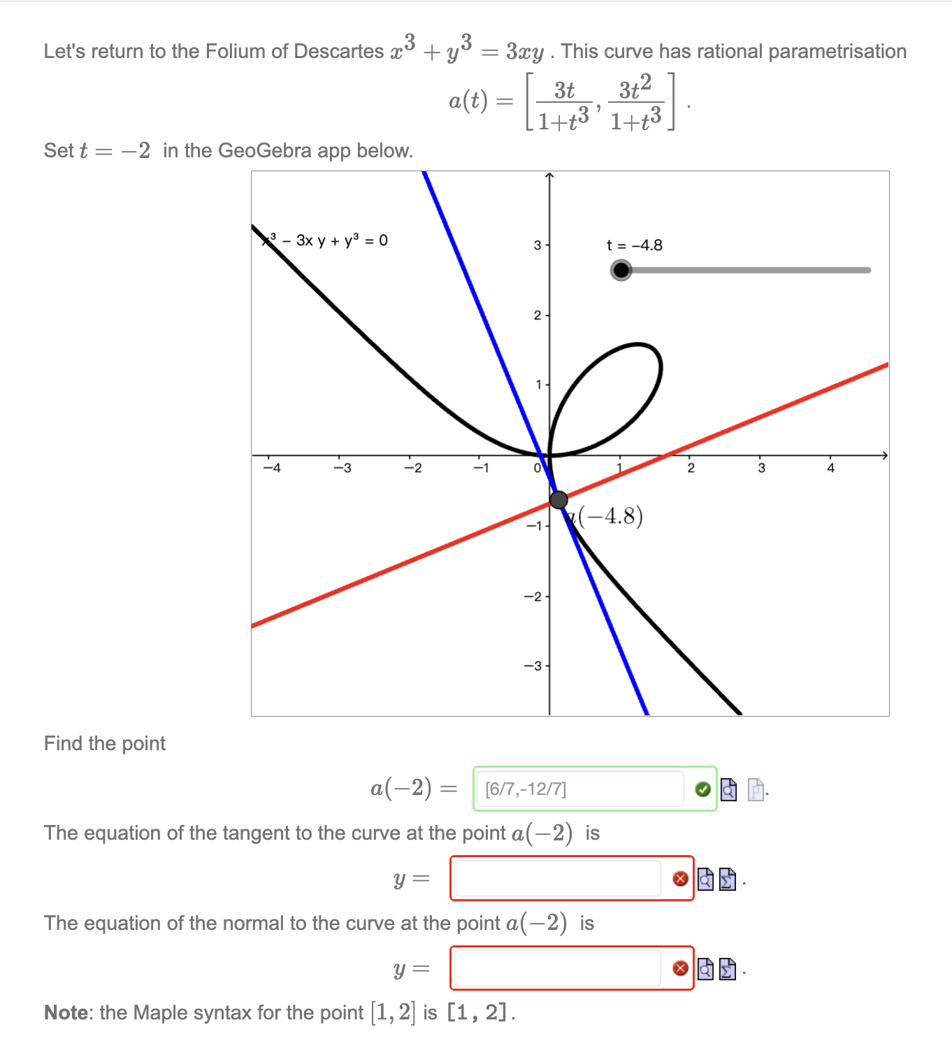 Solved Let's return to the Folium of Descartes x3+y3=3xy. | Chegg.com