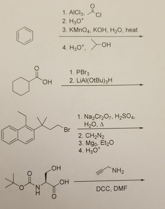 Solved 1. AICI3, Cl 2. H3O 3. KMnO4, KOH, H20, heat 4. Нзо", | Chegg.com