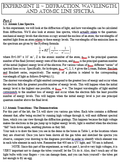 Solved EXPERIMENT 11∼ DIFFRACTION, WAVELENGTH, AND ATOMIC | Chegg.com