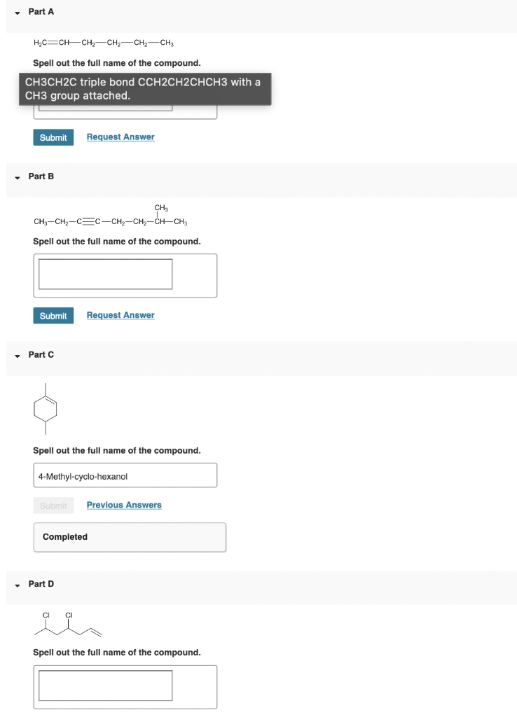 Solved - Part A HC=CH-CH2-CH2-CH2-CH3 Spell out the full | Chegg.com