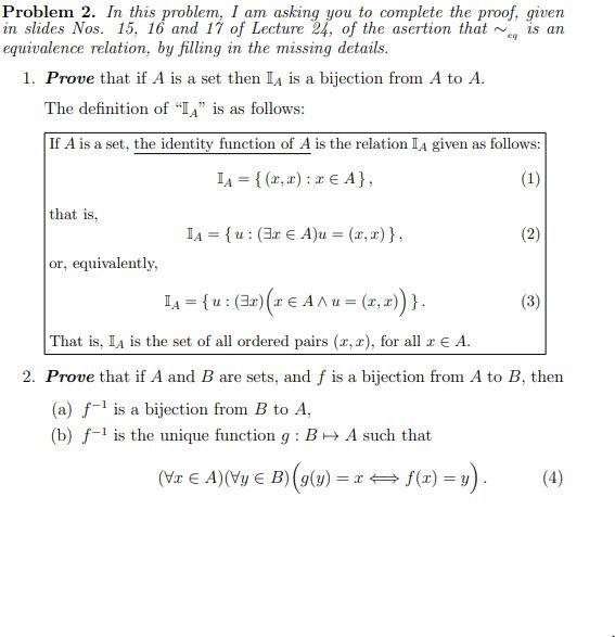 Solved zs an eq a . (2) Problem 2. In this problem, I am | Chegg.com