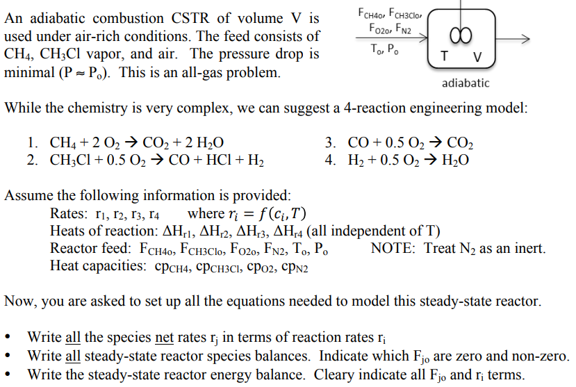 An adiabatic combustion CSTR of volumeV is used under | Chegg.com