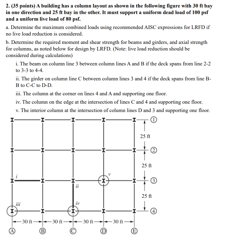 Solved 2. (35 points) A building has a column layout as | Chegg.com