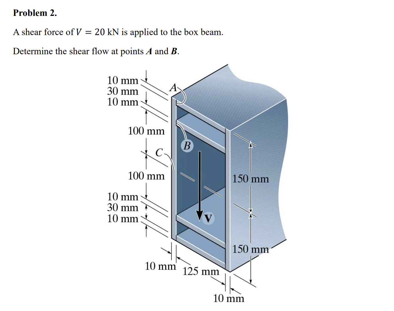 Solved Problem 2.A shear force of \( ﻿V=20 \mathrm{kN} \) | Chegg.com
