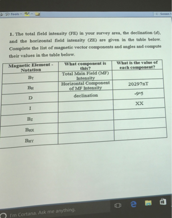 Screen 1 1. The total field intensity (FE) in your | Chegg.com