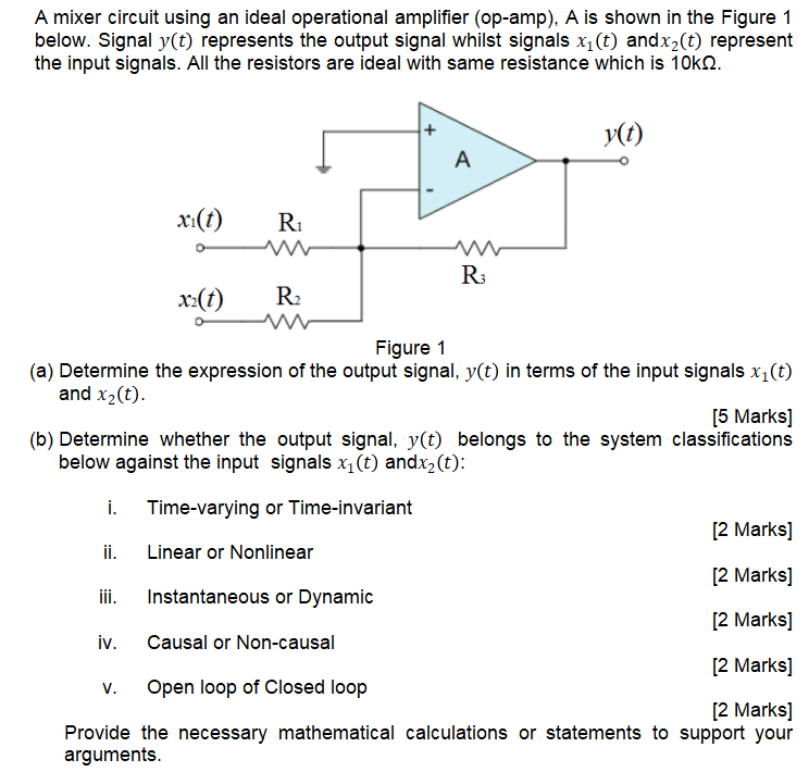 Solved A mixer circuit using an ideal operational amplifier | Chegg.com