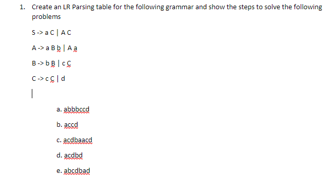 Solved 1. Create an LR Parsing table for the following | Chegg.com