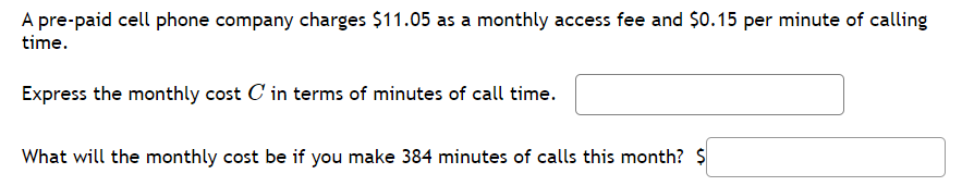 Solved A pre-paid cell phone company charges $11.05 as a | Chegg.com