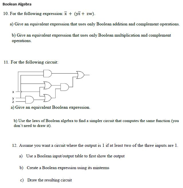 Solved Boolean Algebra 10. For the following expression: x + | Chegg.com