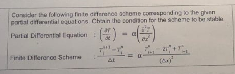 Solved Consider the following finite difference scheme | Chegg.com
