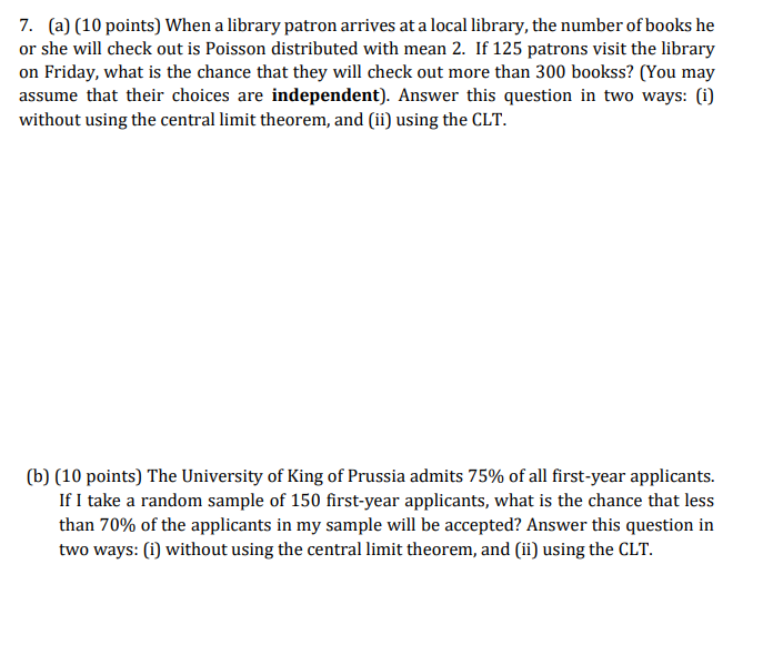 7. (a) (10 points) When a library patron arrives at a | Chegg.com