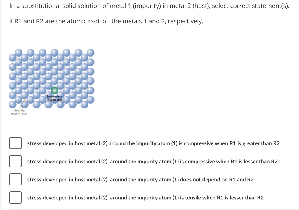 Solved In a substitutional solid solution of metal 1 | Chegg.com