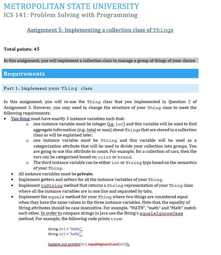 Solved METROPOLITAN STATE UNIVERSITY ICS 141: Problem | Chegg.com