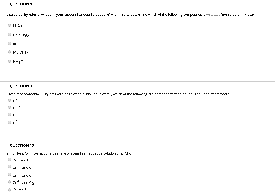Solved QUESTION 8 Use solubility rules provided in your | Chegg.com