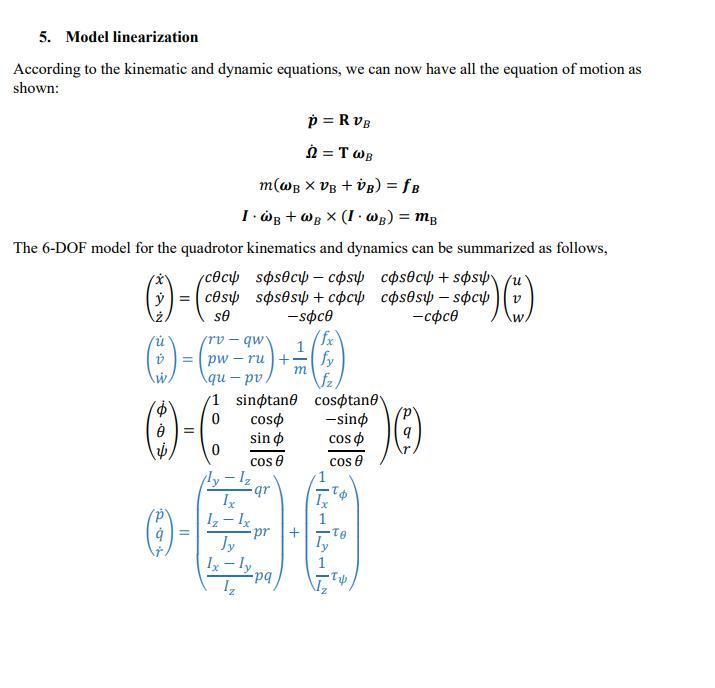 5. Model linearization According to the kinematic and | Chegg.com