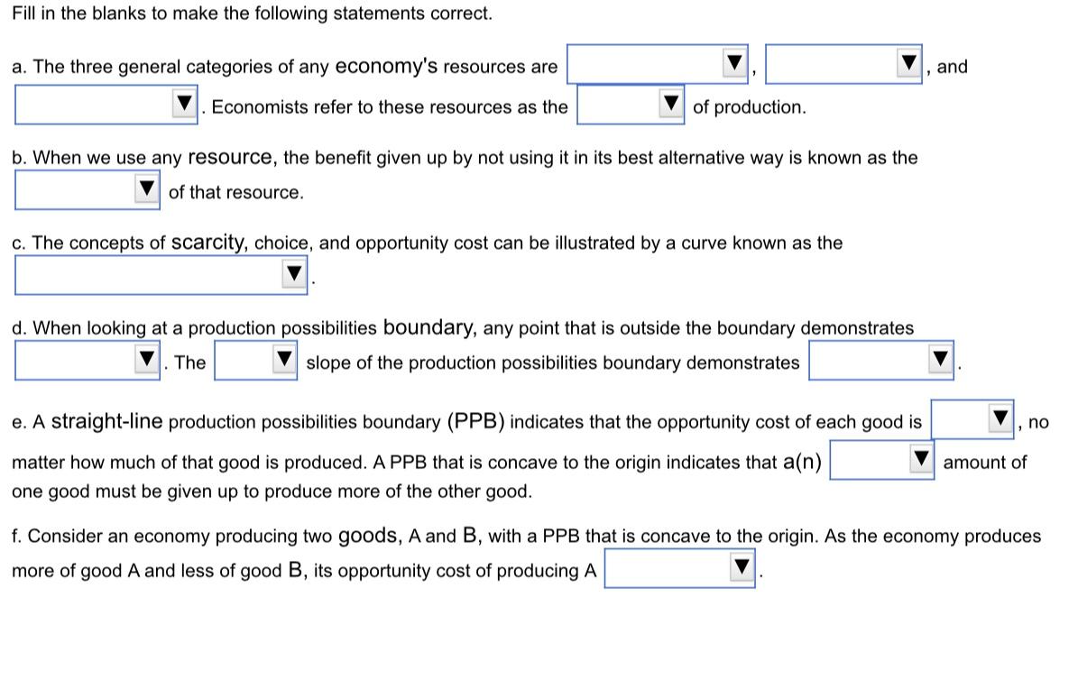Fill in the blanks to make the following statements | Chegg.com