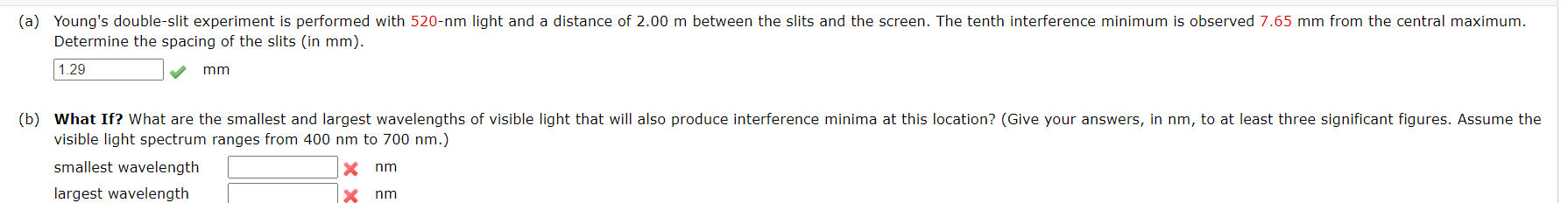 Determine the spacing of the slits (in mm ). mm | Chegg.com