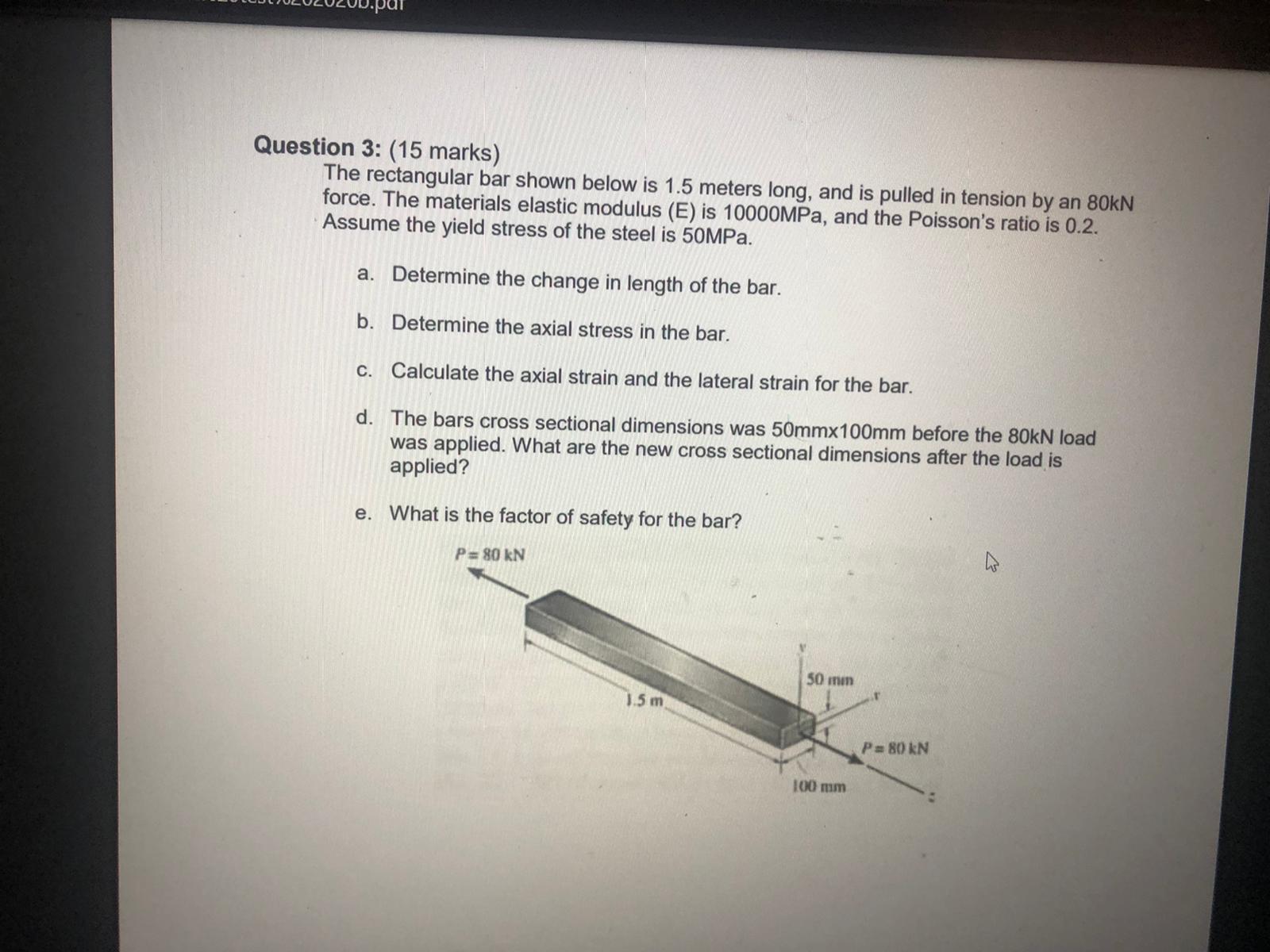 Solved par Question 3: (15 marks) The rectangular bar shown | Chegg.com