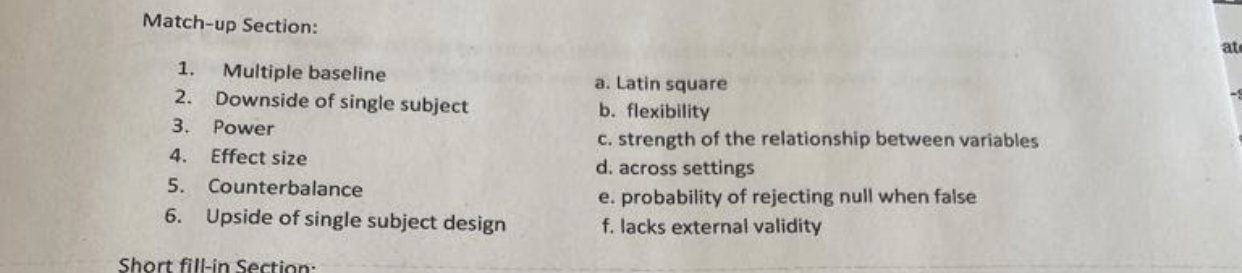 Solved Match-up Section: 1. Multiple baseline 2. Downside of | Chegg.com
