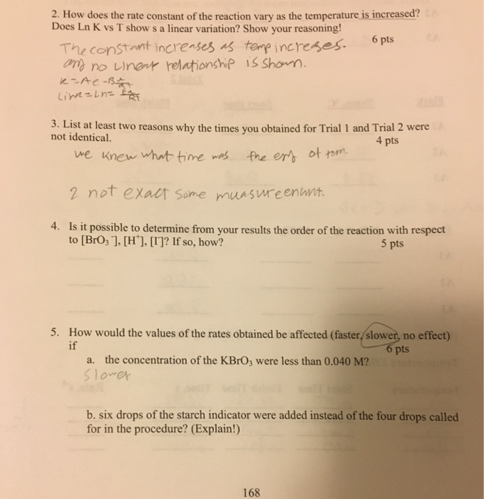 Solved 2. How does the rate constant of the reaction vary as | Chegg.com