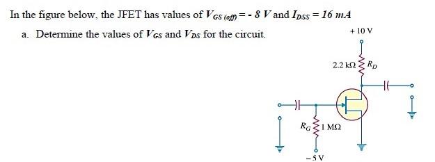 Solved In the figure below, the JFET has values of VGS (off) | Chegg.com