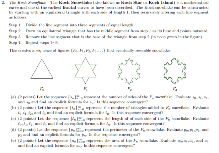 2. The Koch Snowflake The Koch Snowflake (also known | Chegg.com
