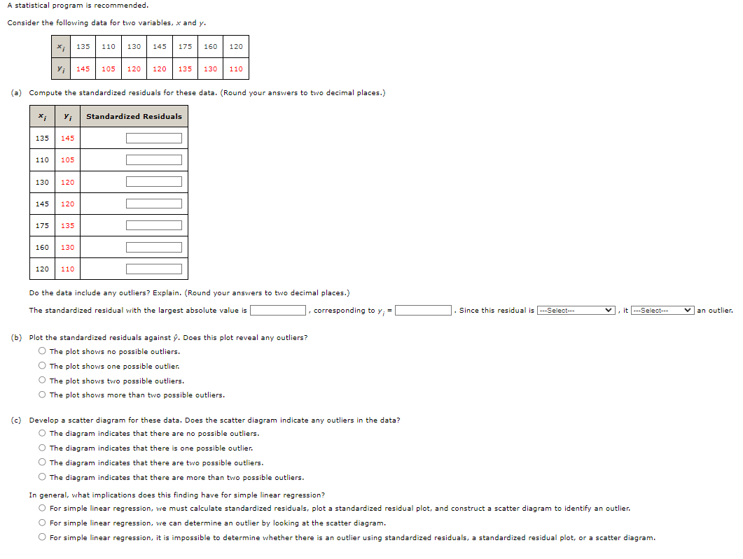 Solved A statistical program is recommended.Consider the | Chegg.com