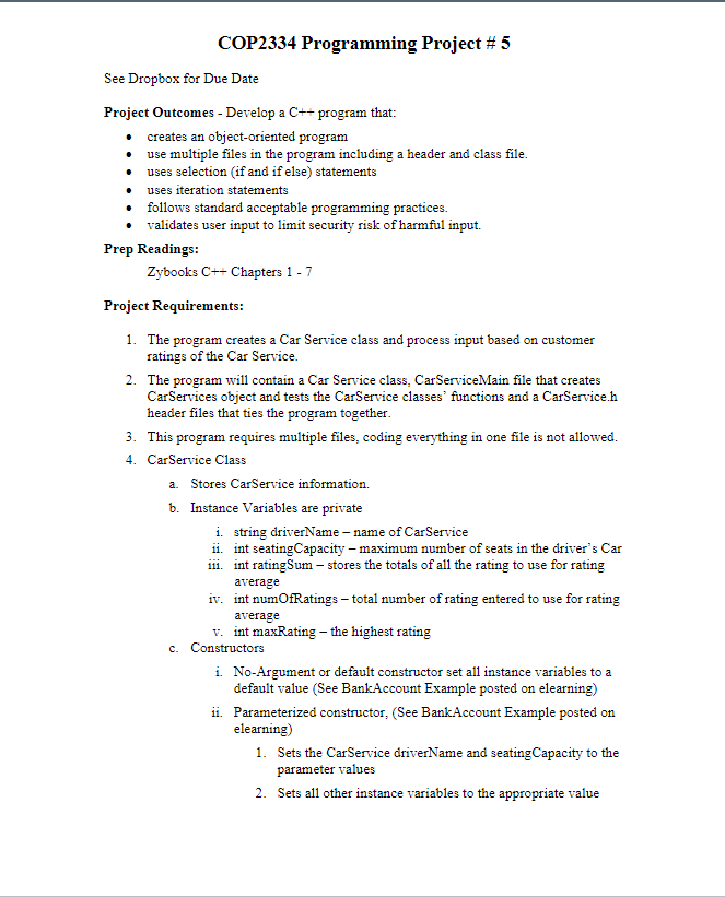 Solved COP2334 Programming Project \# 5 See Dropbox for Due | Chegg.com