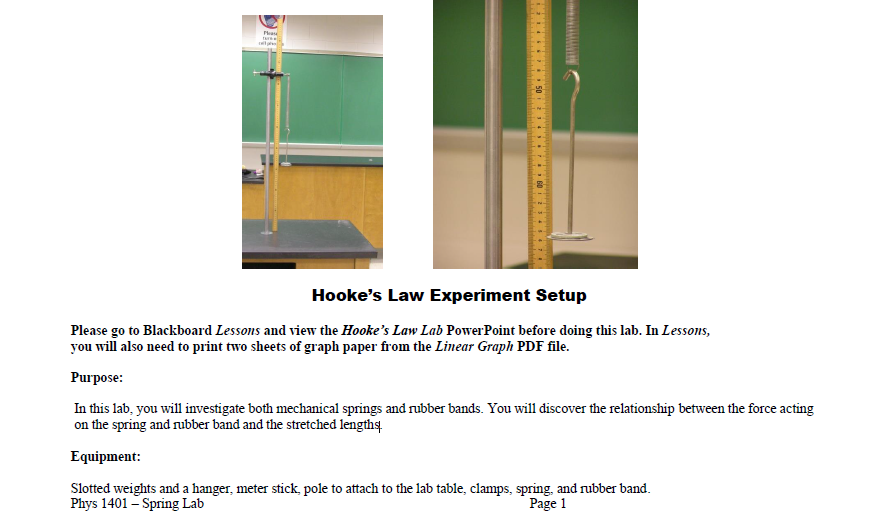 Solved Max Hooke's Law Experiment Setup Please go to | Chegg.com
